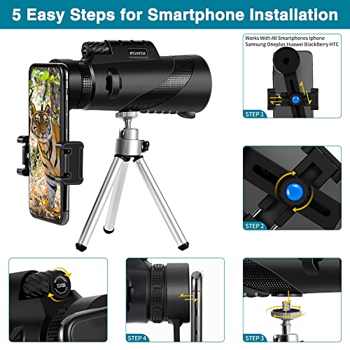 GTSSGTR Monocular Telescope for Smartphone, 12x50 Waterproof, Anti-Fog, Shockproof Night Vision Monocular, with Smart Phone Holder Multi-Function Tripod, for Bird Watching, Camping, Hunting,Hiking