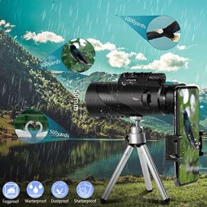 GTSSGTR Monocular Telescope for Smartphone, 12x50 Waterproof, Anti-Fog, Shockproof Night Vision Monocular, with Smart Phone Holder Multi-Function Tripod, for Bird Watching, Camping, Hunting,Hiking