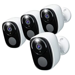 rraycom 4pack security cameras outdoor wireless, battery powered camera for home security, cloud/sd(up to 256g), ai motion detection, color night vision,2-way audio