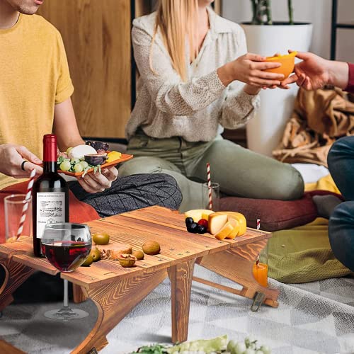 Sinouso Portable Picnic Table, 2 in 1 Folding Wooden Picnic Table for Outdoors,Small Wine Table with 4 Wine Glasses Holder for Outdoor Lawn, Beach, Park, Garden,Ideal Wine Lover Gift(11.8×18 Inch)