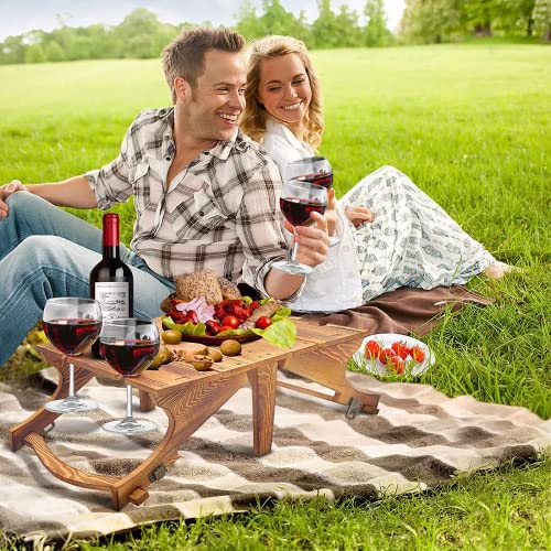 Sinouso Portable Picnic Table, 2 in 1 Folding Wooden Picnic Table for Outdoors,Small Wine Table with 4 Wine Glasses Holder for Outdoor Lawn, Beach, Park, Garden,Ideal Wine Lover Gift(11.8×18 Inch)