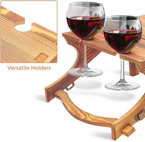 Sinouso Portable Picnic Table, 2 in 1 Folding Wooden Picnic Table for Outdoors,Small Wine Table with 4 Wine Glasses Holder for Outdoor Lawn, Beach, Park, Garden,Ideal Wine Lover Gift(11.8×18 Inch)