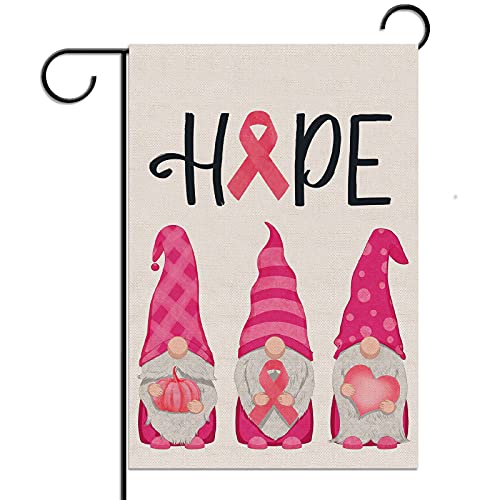 Breast Cancer Awareness Garden Flag Gnome Hope Pink Ribbon Pumpkin Vertical Double Sized Yard Outdoor Decoration