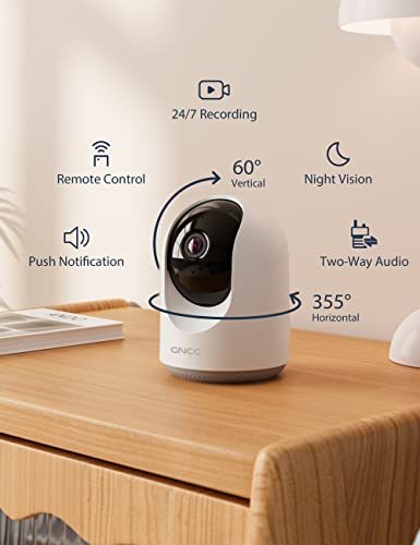 GNCC Pet Camera, Indoor Camera for Baby/Pet/Security with Night Vision, Dog Camera, 2-Way Audio, 2.4G WiFi, 360° PTZ Remote Control(Manual Up and Down), Smart Detection, SD&Cloud Storage, P1