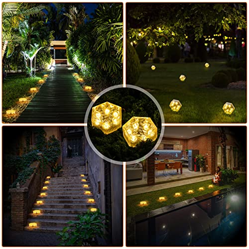 8 Pieces Solar Ground Lights, in Ground Solar Brick Lights, Outdoor Solar Decor, 6 LED Warm White Waterproof Pathway Lights for Landscape Walkway Path Yard Garden Patio Pool Lawn Driveway