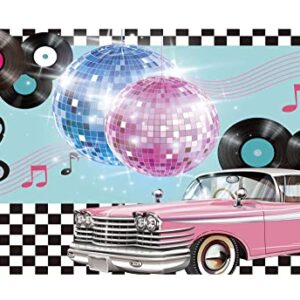 Funnytree 50s Retro Rock N Roll Diner Party Backdrop Car Sock Hop Dance Cosplay Prom Photography Background Classic 1950s Baby Birthday Wedding Banner Cake Table Decoration Photo Booth