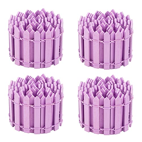 4PCS 35Inch Long Miniature Fairy Garden Fence Mini Wood Picket Ornament Fence for Dollhouse Home Garden Plant Pot Christmas Tree Decorations for Adult - Light Purple