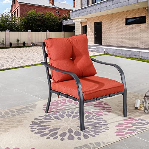 LOKATSE HOME 2 Piece Patio Dining Chairs Cushioned Furniture for Lawn Garden Balcony Poolside, Red