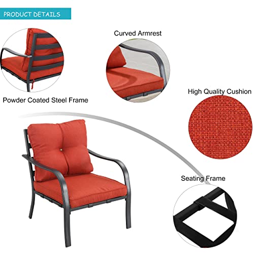 LOKATSE HOME 2 Piece Patio Dining Chairs Cushioned Furniture for Lawn Garden Balcony Poolside, Red