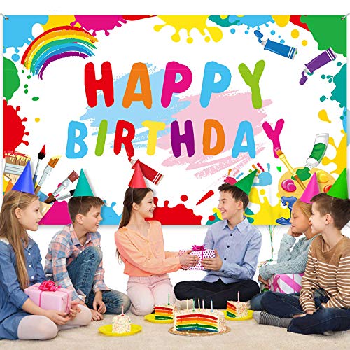 Art Paint Birthday Party Decorations Supplies Artist Happy Birthday Backdrop Banner Background for Mess Graffiti Wall Brush Event Baby Party Favors Hanging Photo Booth Props, 70.8 x 43.3 Inch