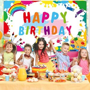 Art Paint Birthday Party Decorations Supplies Artist Happy Birthday Backdrop Banner Background for Mess Graffiti Wall Brush Event Baby Party Favors Hanging Photo Booth Props, 70.8 x 43.3 Inch