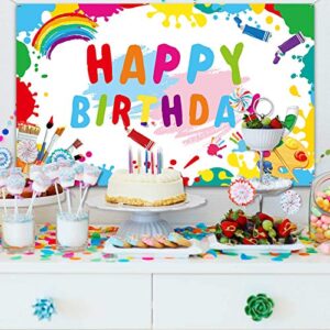 Art Paint Birthday Party Decorations Supplies Artist Happy Birthday Backdrop Banner Background for Mess Graffiti Wall Brush Event Baby Party Favors Hanging Photo Booth Props, 70.8 x 43.3 Inch