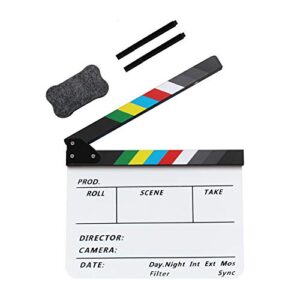 coolbuy112 movie directors clapboard, photography studio video tv acrylic clapper board dry erase film slate cut action scene clapper with a magnetic blackboard eraser and two custom pens