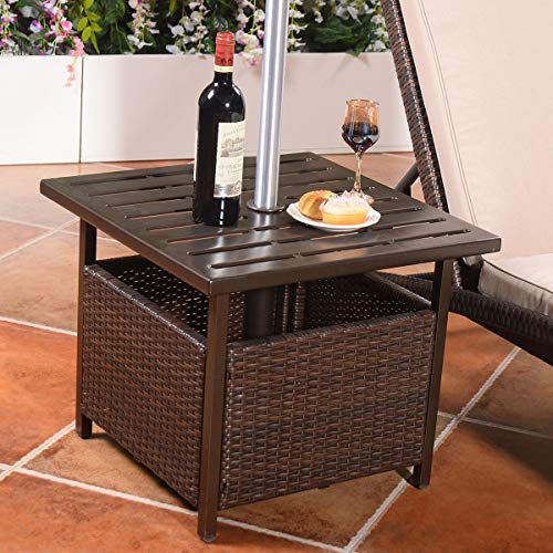 UBRTools Brown Rattan Wicker Steel Side Table Outdoor Furniture Deck Garden Patio Pool