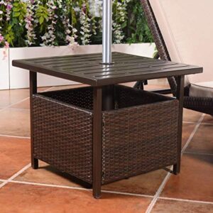 ubrtools brown rattan wicker steel side table outdoor furniture deck garden patio pool