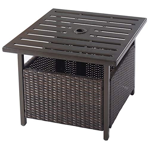 UBRTools Brown Rattan Wicker Steel Side Table Outdoor Furniture Deck Garden Patio Pool