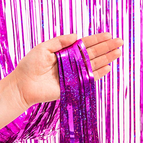 Hot Pink Tinsel Curtain Party Backdrop - GREATRIL Foil Fringe Curtain Photo Booth Streamers for Bachelorette Party Engagement Wedding Party New Years Eve Baby Shower Bridal Shower 2 PCS