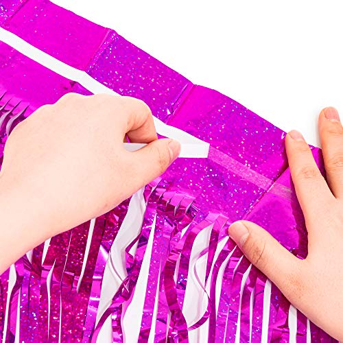 Hot Pink Tinsel Curtain Party Backdrop - GREATRIL Foil Fringe Curtain Photo Booth Streamers for Bachelorette Party Engagement Wedding Party New Years Eve Baby Shower Bridal Shower 2 PCS