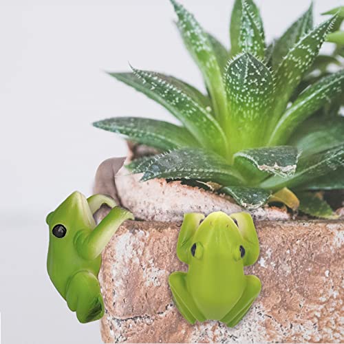 UDOME Plant Decorations for Pots, Miniature Fairy Garden Set of 2 Mini Hanging Frog Figurines, Terrarium Frog Flower Pot and Vase Hugger, Creative Hanging Animal Potted Ornaments, Green