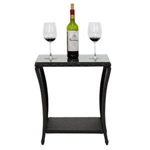 kinbor Porch Side Table, Wicker Table with Storage, Outdoor Square Side Tables for Patio Garden Porch, Black