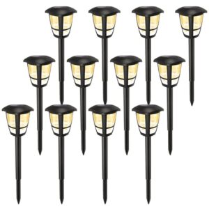 maggift 12 pack solar powered landscape lights outdoor pathway lights, waterproof solar garden lights for lawn, patio, yard, walkway, deck, driveway, warm white