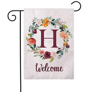 ULOVE LOVE YOURSELF Letter H Garden Flag with Flowers Wreath Double Sided Print Welcome Garden Flags Outdoor House Yard Flags 12.5 x 18 Inch