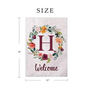 ULOVE LOVE YOURSELF Letter H Garden Flag with Flowers Wreath Double Sided Print Welcome Garden Flags Outdoor House Yard Flags 12.5 x 18 Inch