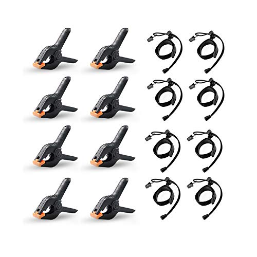 Lidlife 16 Clips Include 8 Heavy Duty Spring Clips, 8 Backdrop Background Clip Holders, Adjustable Elastic Nylon Photo Clips, for Photography and Video Studio Shooting