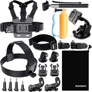 zookki action camera accessories kit for gopro hero 11 10 9 8 7 6 5 4 3 black sliver session fusion max- accessory package for akaso apeman sjcam dbpower insta360 xiaomi yi dji osmo and more