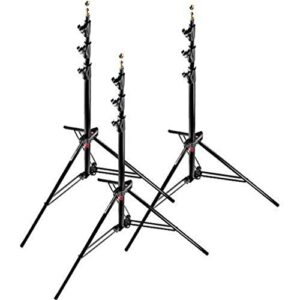 manfrotto 1004bac 144-inch air cushioned aluminum master light stand with 4 sections and 3 risers, 3-pack (black)