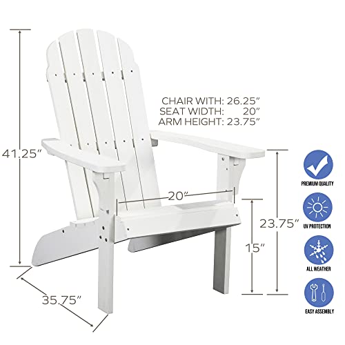 Vobelta Adirondack Chair, Premium Poly Lumber, Heavy Duty, Weatherproof, Recyclable Plastic, Outdoor Garden Patio Poolside Adirondack Chairs, Classic Collection (White)