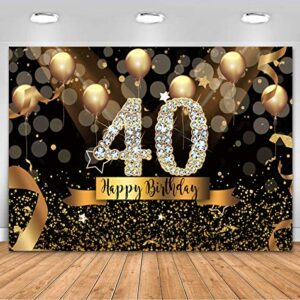 Sensfun 7x5ft Happy 40th Birthday Party Photography Backdrop Glitter Black and Gold Balloons Background for Adult Fabulous 40 Bday Party Decorations Shining Diamond Fifty Years Old Photo Booth Banner