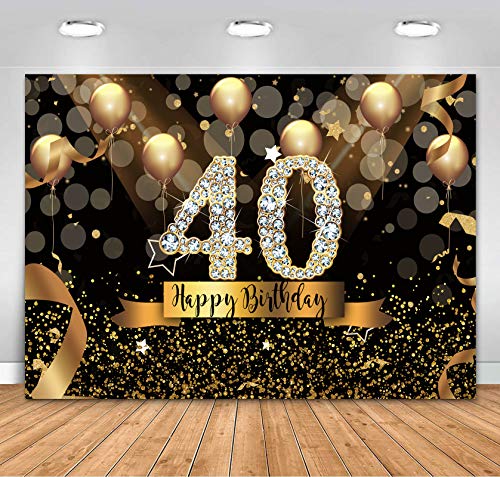 Sensfun 7x5ft Happy 40th Birthday Party Photography Backdrop Glitter Black and Gold Balloons Background for Adult Fabulous 40 Bday Party Decorations Shining Diamond Fifty Years Old Photo Booth Banner