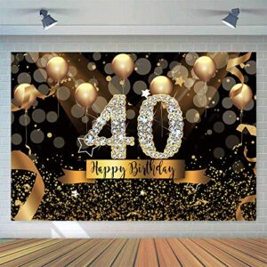 Sensfun 7x5ft Happy 40th Birthday Party Photography Backdrop Glitter Black and Gold Balloons Background for Adult Fabulous 40 Bday Party Decorations Shining Diamond Fifty Years Old Photo Booth Banner