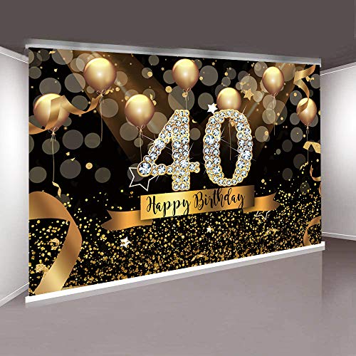 Sensfun 7x5ft Happy 40th Birthday Party Photography Backdrop Glitter Black and Gold Balloons Background for Adult Fabulous 40 Bday Party Decorations Shining Diamond Fifty Years Old Photo Booth Banner