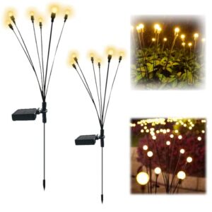 Solar Powered Firefly Lights Outdoor Waterproof Solar Garden Lights, 2Pack Starburst Swaying Lights - Swaying When Wind Blows, Solar Lights for Yard Patio Pathway Decoration (6 LED Light Bulbs-Warm)