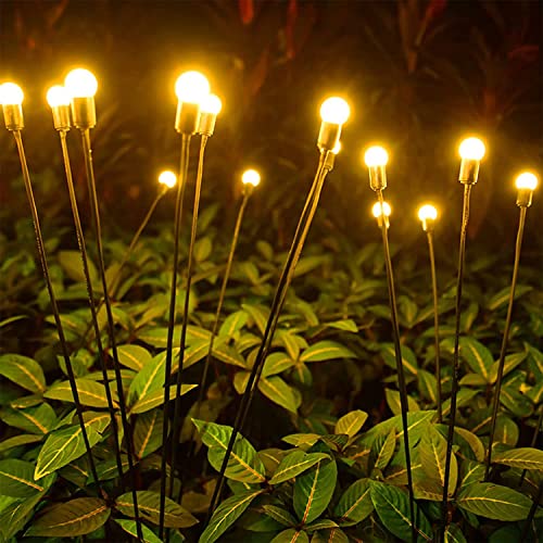 Solar Powered Firefly Lights Outdoor Waterproof Solar Garden Lights, 2Pack Starburst Swaying Lights - Swaying When Wind Blows, Solar Lights for Yard Patio Pathway Decoration (6 LED Light Bulbs-Warm)