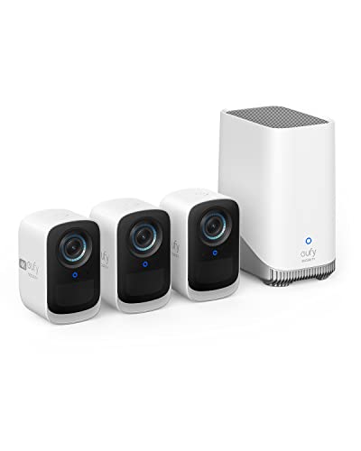 eufy security eufyCam 3C 3-Cam Kit, Security Camera Outdoor Wireless, 4K Camera, Expandable Local Storage up to 16TB, Face Recognition AI, Spotlight, Color Night Vision, No Monthly Fee