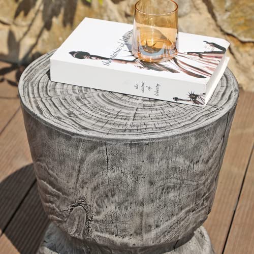 Yangming 14.6 Inch Weather Resistant Concrete, Small Round End Lightweight Side Table for Outdoor Indoor Patio Yard Balcony Garden, Grey