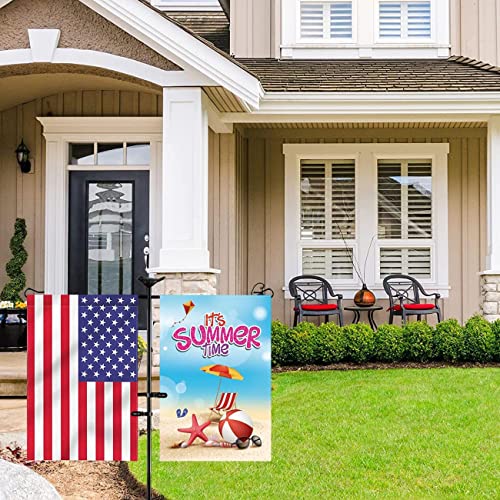 Upgraded 47 Inch Garden Flag Stand Holder Pole for Double Flags with 5 Prong Bases and Anti-Wind Clip for 12" x 18" Yard Flags Décor, Outdoor Iron Yard Flag Pole Garden Double Flags Holder