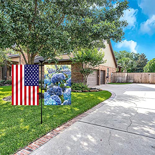 Upgraded 47 Inch Garden Flag Stand Holder Pole for Double Flags with 5 Prong Bases and Anti-Wind Clip for 12" x 18" Yard Flags Décor, Outdoor Iron Yard Flag Pole Garden Double Flags Holder