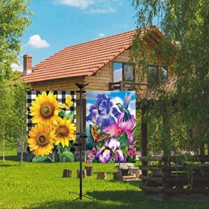 Upgraded 47 Inch Garden Flag Stand Holder Pole for Double Flags with 5 Prong Bases and Anti-Wind Clip for 12" x 18" Yard Flags Décor, Outdoor Iron Yard Flag Pole Garden Double Flags Holder