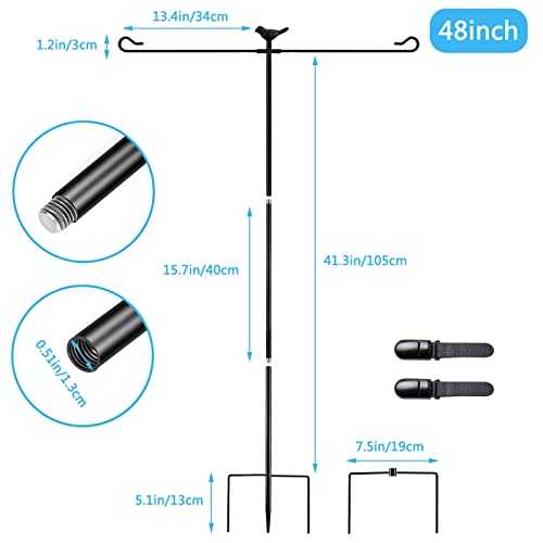 Upgraded 47 Inch Garden Flag Stand Holder Pole for Double Flags with 5 Prong Bases and Anti-Wind Clip for 12" x 18" Yard Flags Décor, Outdoor Iron Yard Flag Pole Garden Double Flags Holder