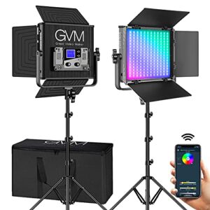 gvm 50rs rgb led video light, 50w video lighting kit with app control, 360°full color led panel light for gaming, streaming, youtube, webex, broadcasting, web conference, aluminum alloy shell, cri 97