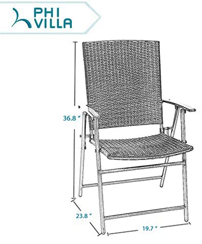 PHI VILLA Rattan Patio Dining Chairs Set of 2,Outdoor Wicker Sling Chairs,Foldable Patio Dining Chairs for Garden,Backyard, Lawn, Porch, Poolside and Balcony,2 Packs