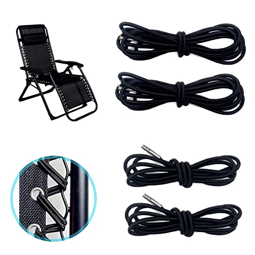 4pcs Black Replacement Cord for Zero Gravity Chair Universal Elastic Chair Repair Cord Ties Kit for Sun Loungers, Garden Chairs, Outdoor Recliners, Folding Chairs Chair, Bungee Chairs