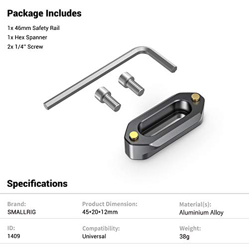 SMALLRIG Quick Release Safety Rail 4cm 1.57 Inches Long with 1/4'' Screws - 1409