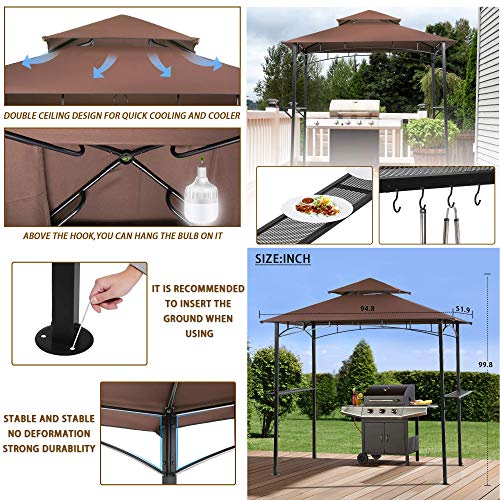 8'x 5' Gazebo Canopy Tent with Air Vent Tent for BBQ Outdoor Patio Grill Gazebo, Party Patios Large Garden Commercial Use Backyard Events Etc, Easy to Assemble, Elegant Design, Good Stability - Brown