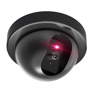 wali dummy fake security cctv dome camera with flashing red led light with security alert sticker decals (sd-1), black