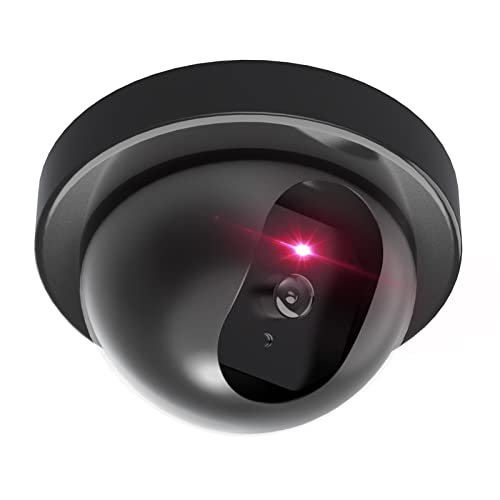 WALI Dummy Fake Security CCTV Dome Camera with Flashing Red LED Light with Security Alert Sticker Decals (SD-1), Black